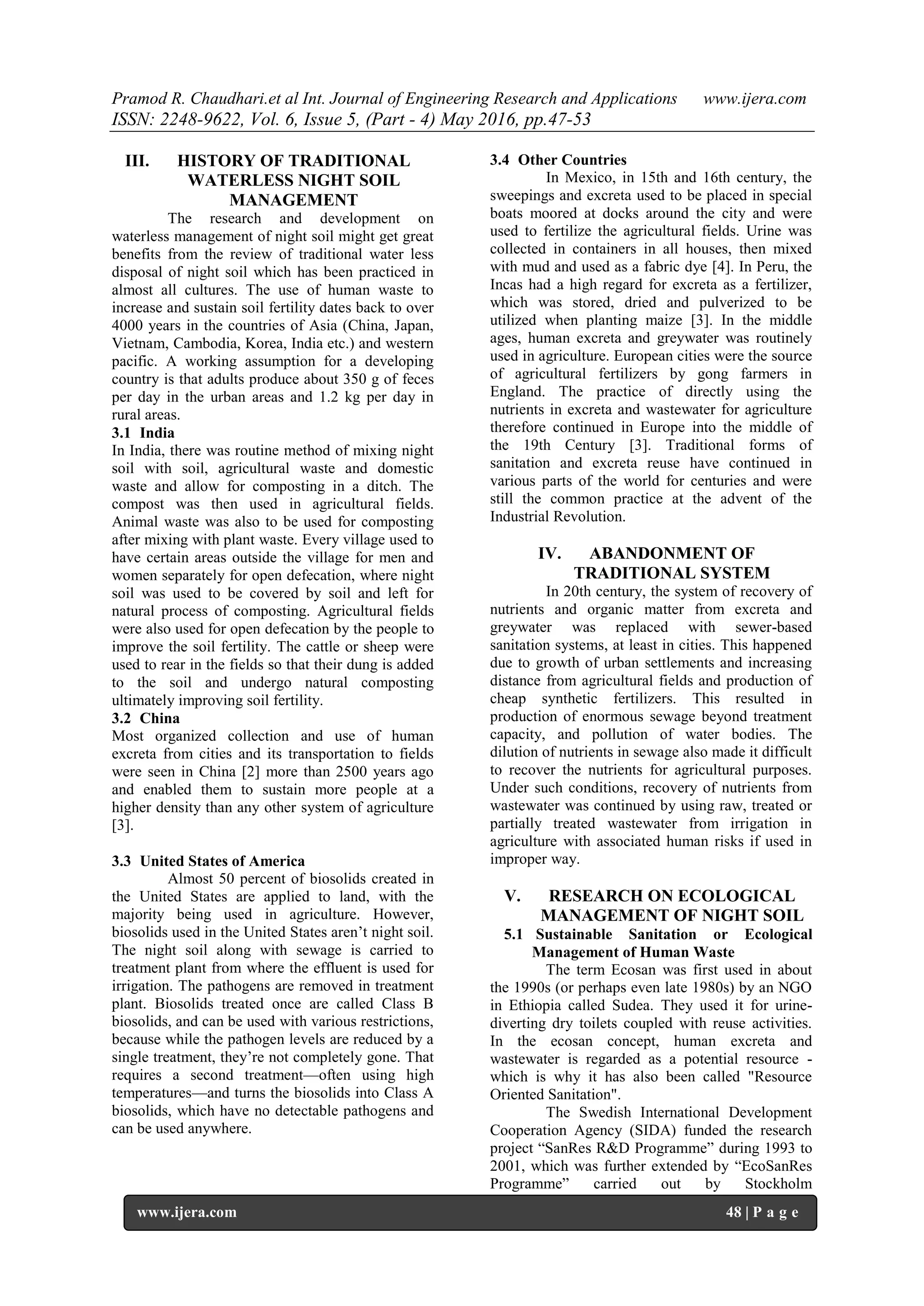 Integrated Water-Less Management of Night Soil for Depollution of Water ...