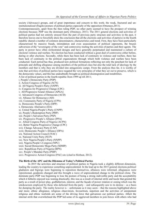 An Appraisal of the Current State of Affairs in Nigerian Party Politics ...