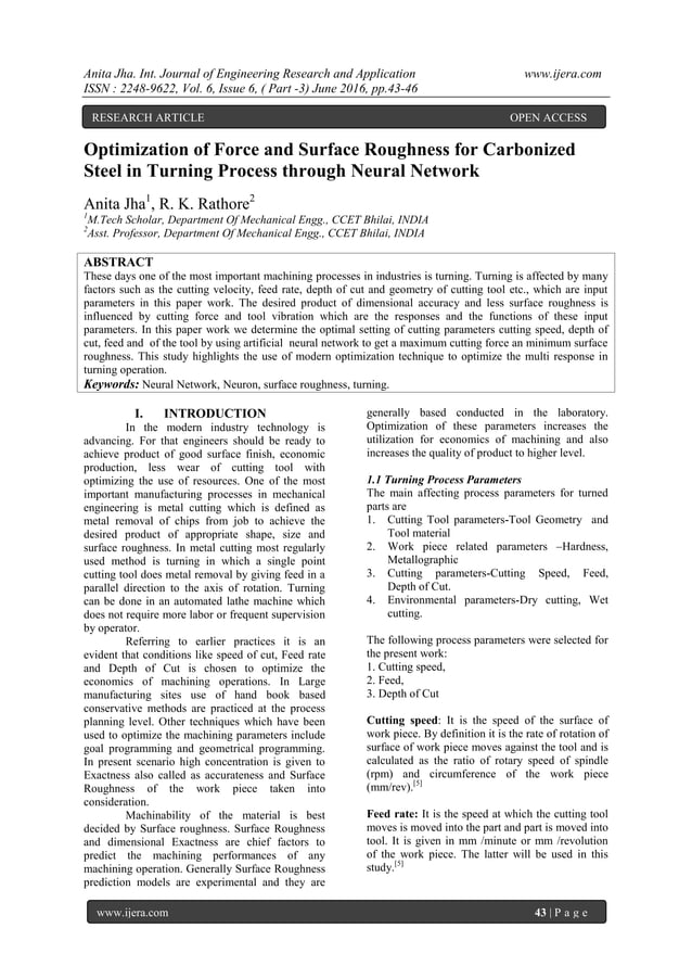 Optimization of Force and Surface Roughness for Carbonized Steel in Turning Process through ...
