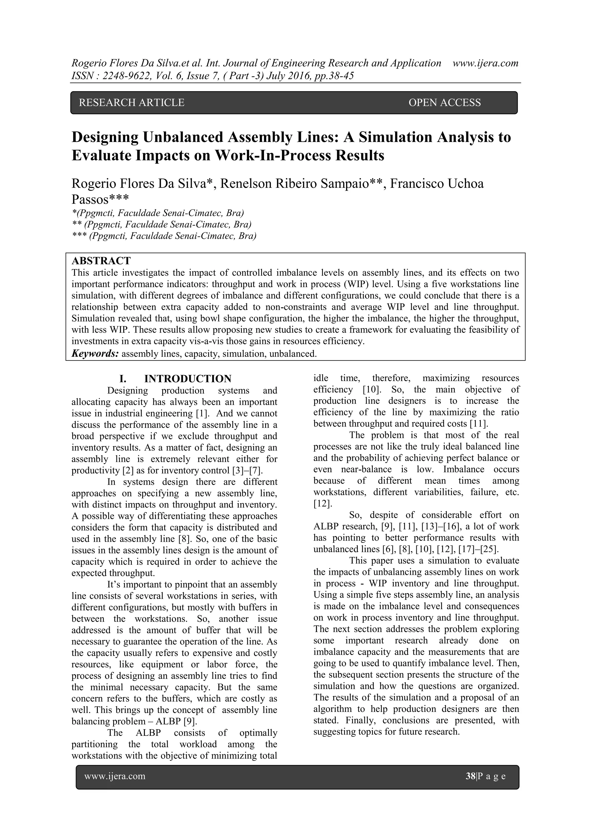 Designing Unbalanced Assembly Lines A Simulation Analysis To Evaluate Impacts On Work In