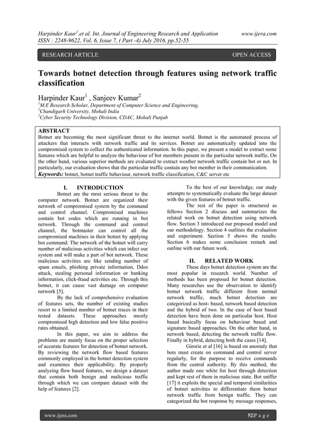 Towards Botnet Detection Through Features Using Network Traffic Classification Pdf