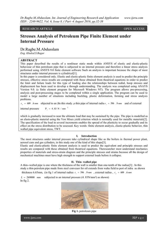 Stresses Analysis of Petroleum Pipe Finite Element under Internal ...