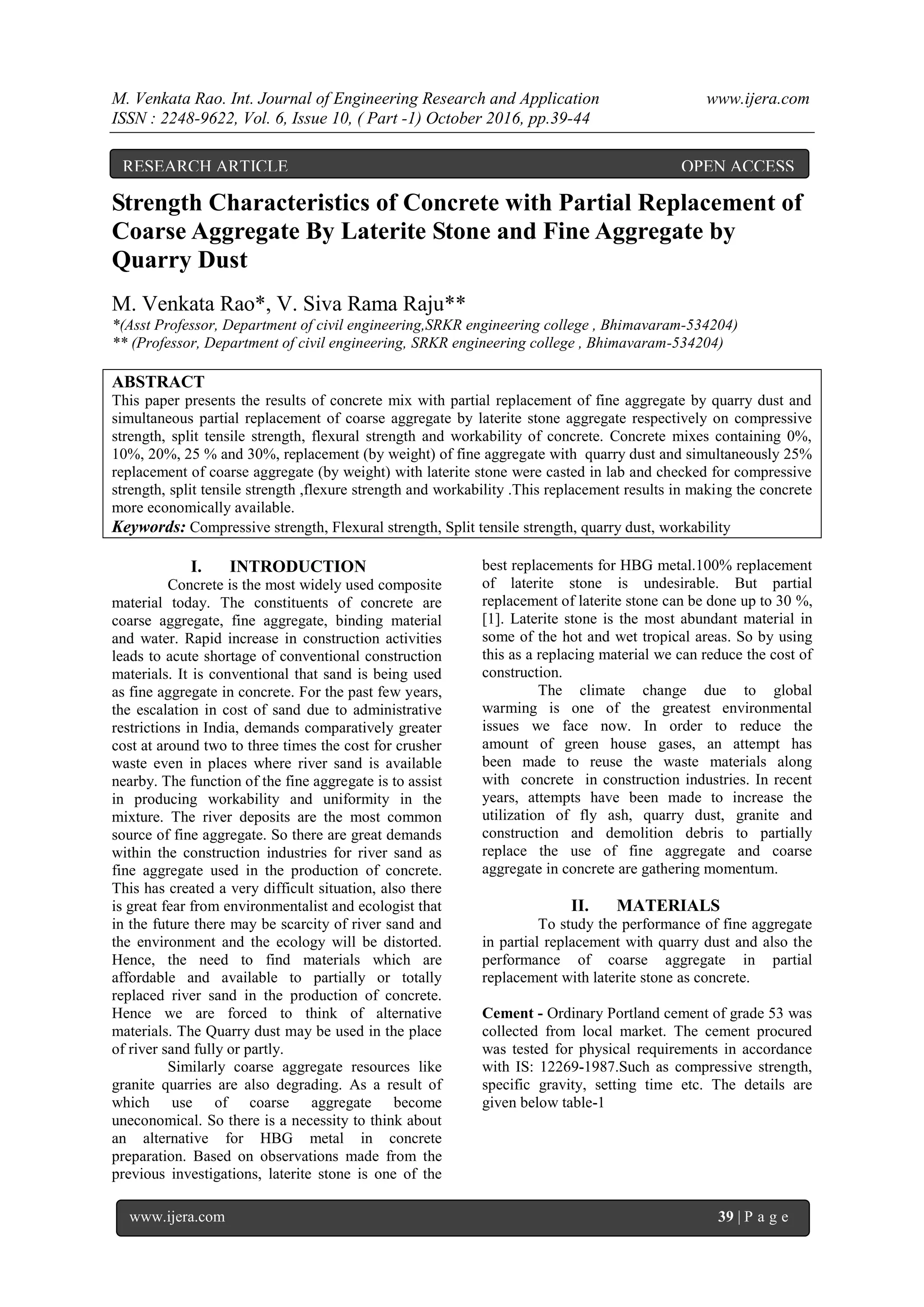 Strength Characteristics of Concrete with Partial Replacement of Coarse ...