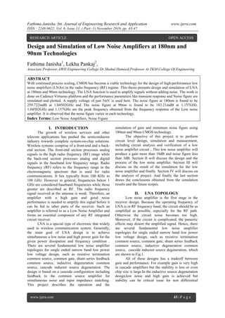 Design and Simulation of Low Noise Amplifiers at 180nm and 90nm Technologies | PDF