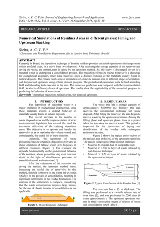 Numerical Simulations of Residues Areas in different phases: Filling and Upstream Stacking | PDF