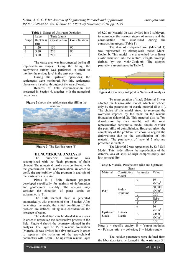 Numerical Simulations of Residues Areas in different phases: Filling and Upstream Stacking | PDF