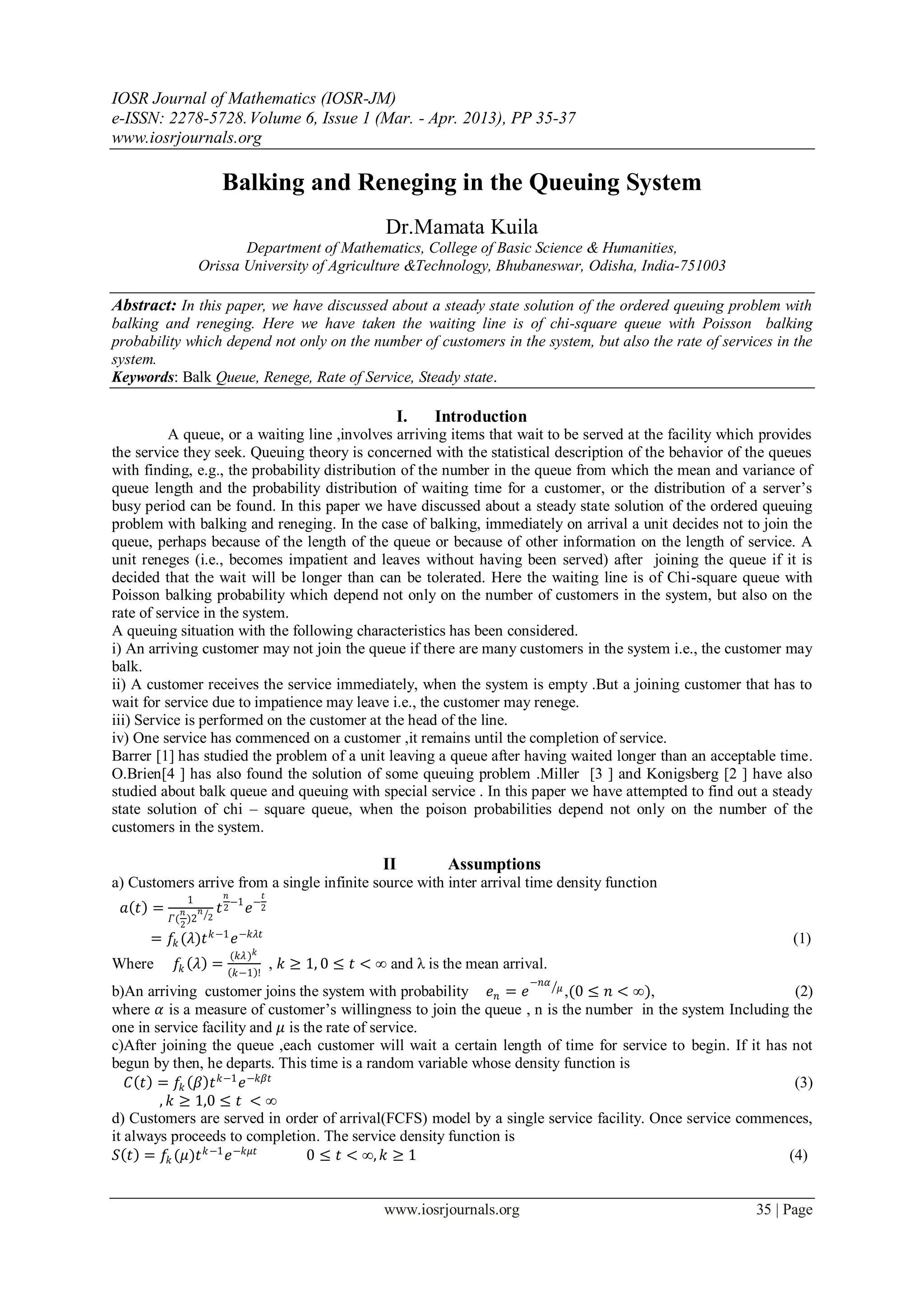 Balking and Reneging in the Queuing System | PDF