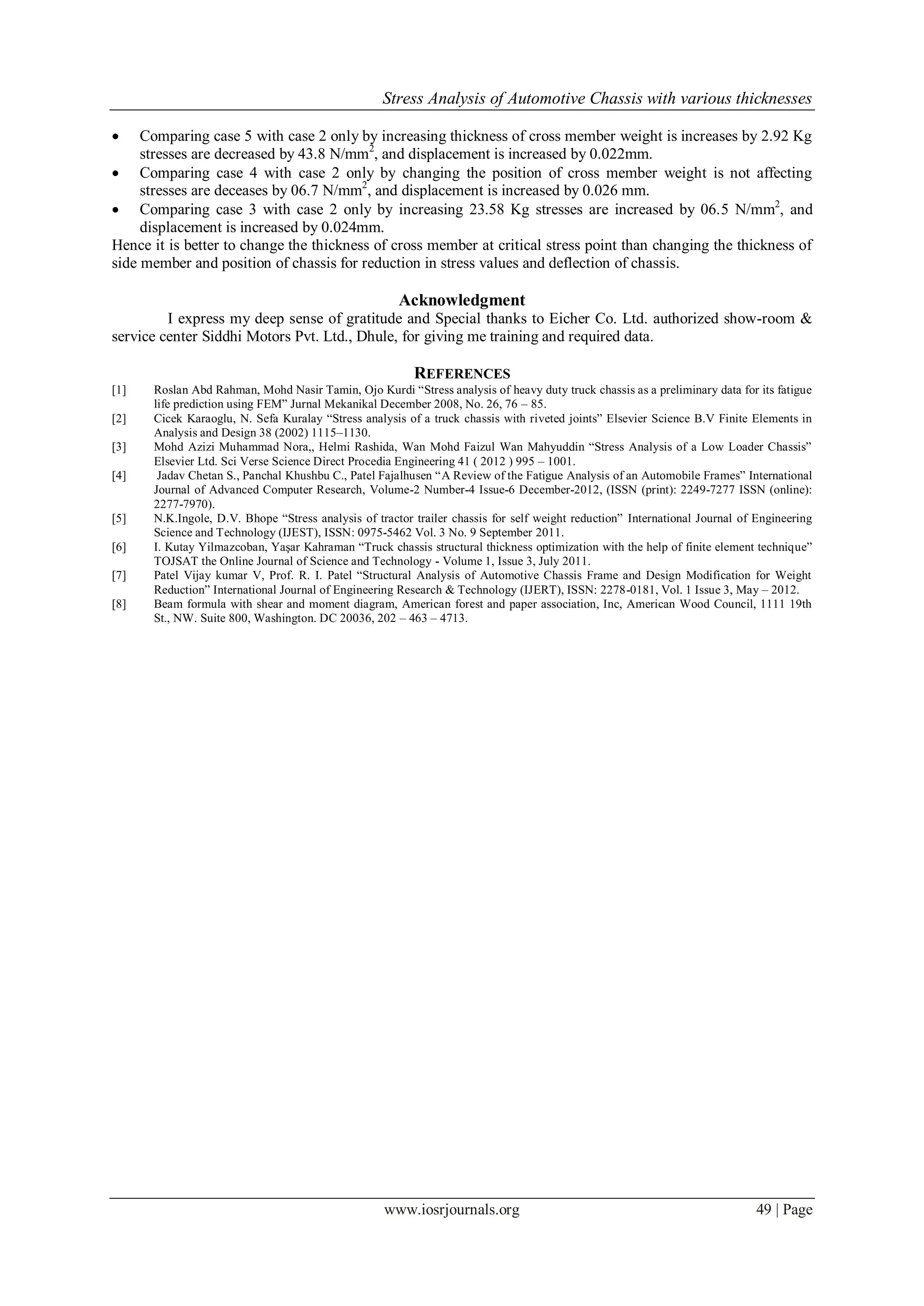 Stress Analysis of Automotive Chassis with Various Thicknesses | PDF