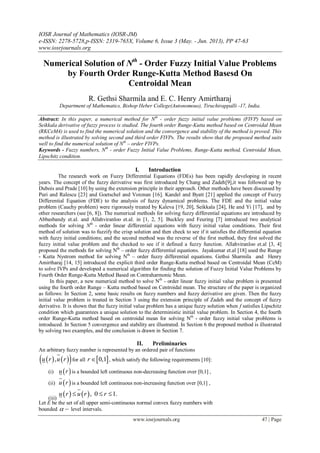 Numerical Solution of Nth - Order Fuzzy Initial Value Problems by Fourth Order Runge-Kutta ...