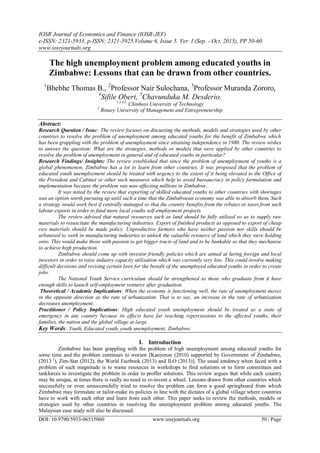 The high unemployment problem among educated youths in Zimbabwe ...