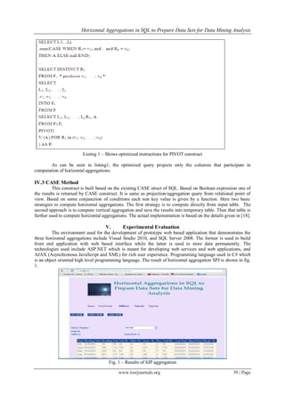 Horizontal Aggregations in SQL to Prepare Data Sets for Data Mining Analysis | PDF