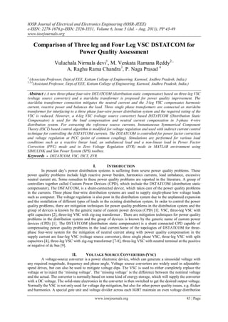Comparison of Three leg and Four Leg VSC DSTATCOM for Power Quality Assessment | PDF