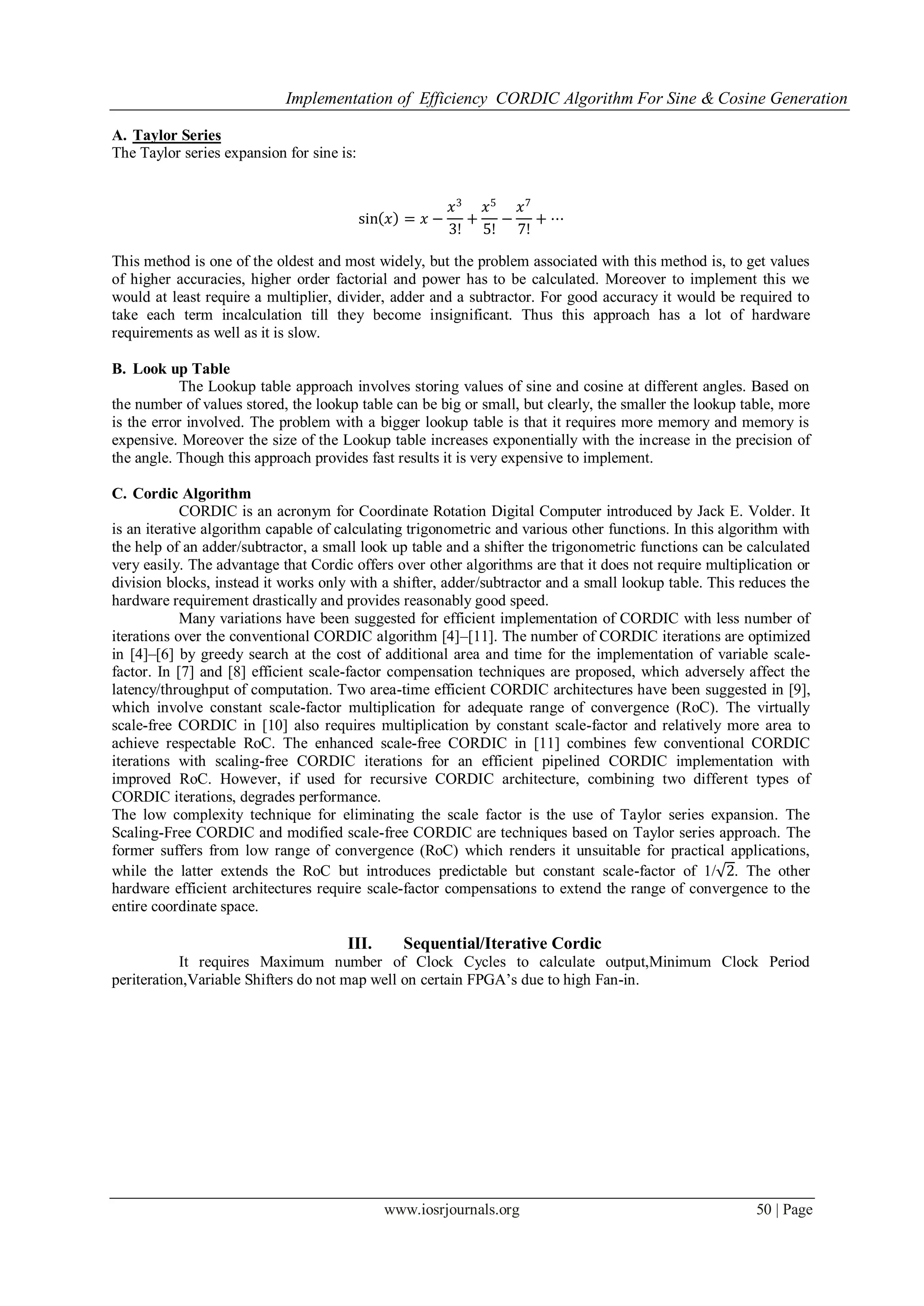 Implementation Of Efficiency Cordic Algorithmfor Sine And Cosine Generation Pdf 4353