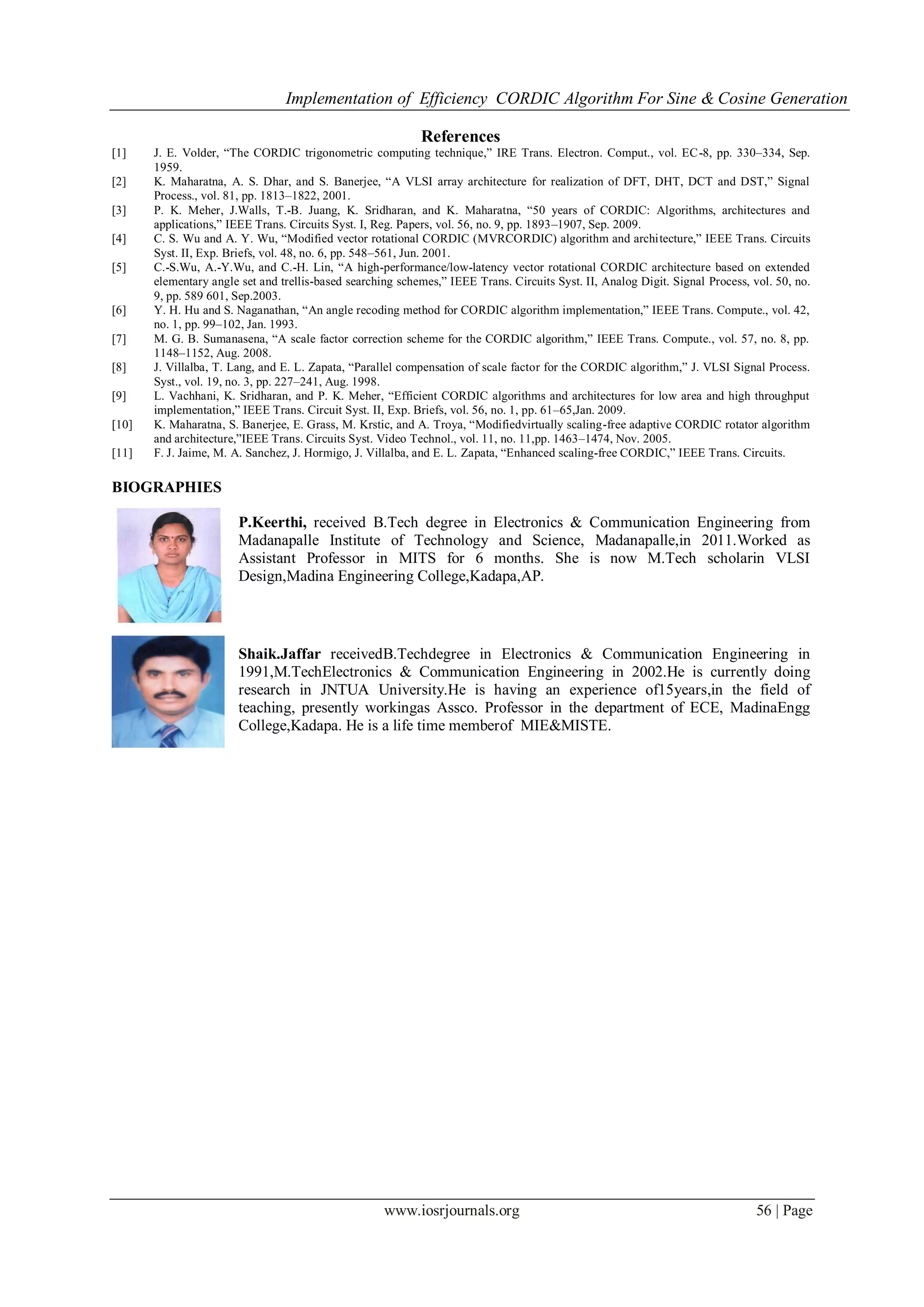 Implementation of Efficiency CORDIC Algorithmfor Sine & Cosine Generation | PDF | Web ...