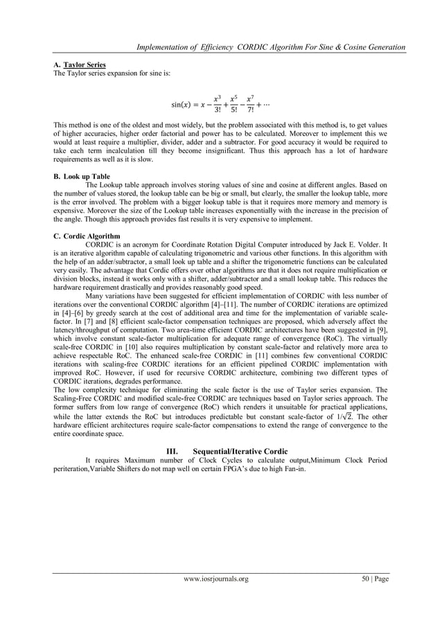 Implementation Of Efficiency Cordic Algorithmfor Sine And Cosine Generation Pdf 