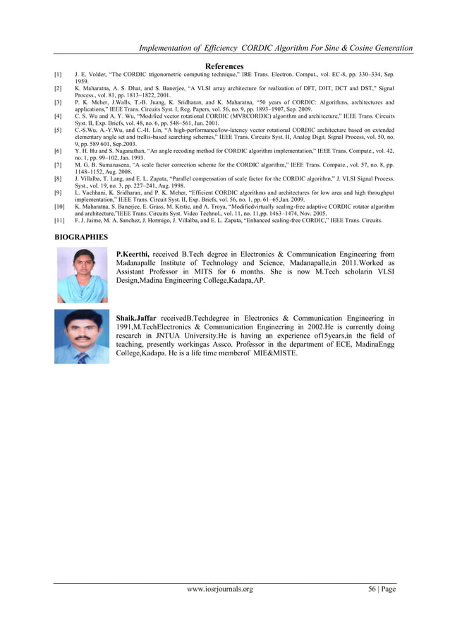 Implementation Of Efficiency Cordic Algorithmfor Sine And Cosine