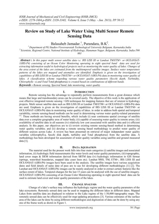 Review on Study of Lake Water Using Multi Sensor Remote Sensing Data | PDF