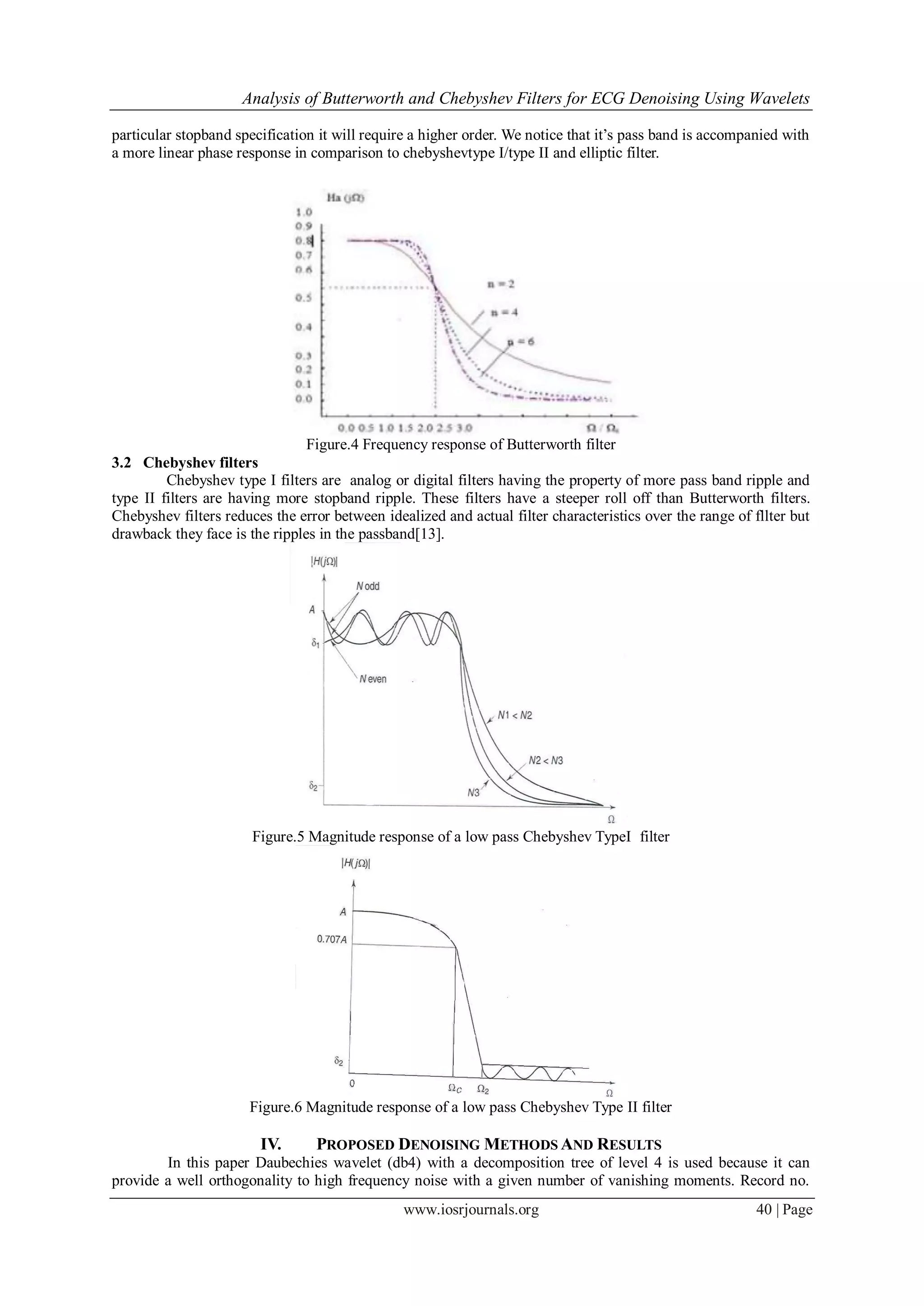 Analysis of Butterworth and Chebyshev Filters for ECG Denoising Using Wavelets | PDF