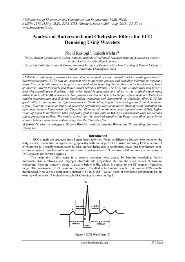 Analysis of Butterworth and Chebyshev Filters for ECG Denoising Using Wavelets | PDF