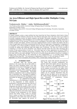 An Area Efficient and High Speed Reversible Multiplier Using NS Gate | PDF