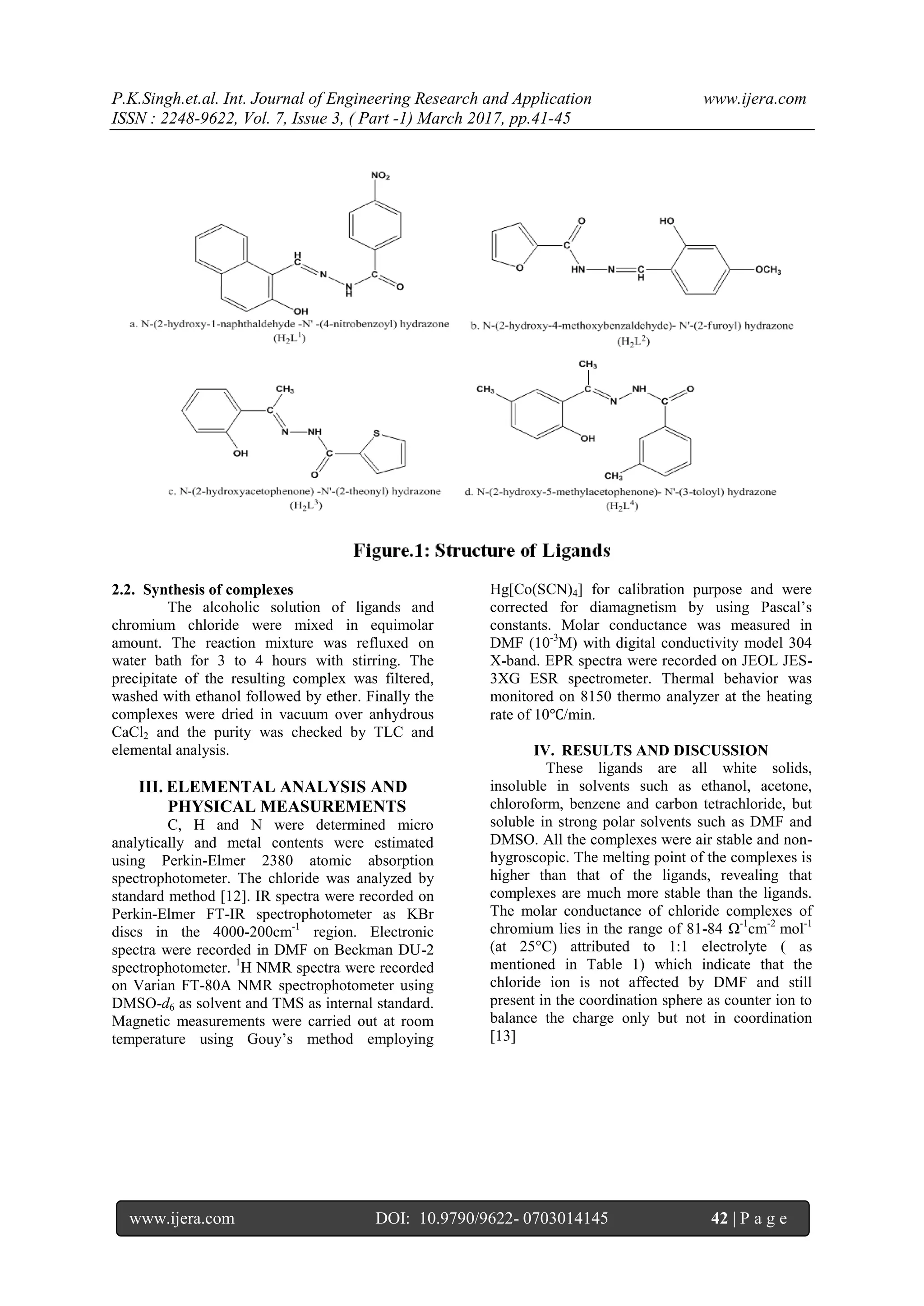 Synthesis and characterization of some Chromium(III) complexes of dibasic tridentate hydrazone ...