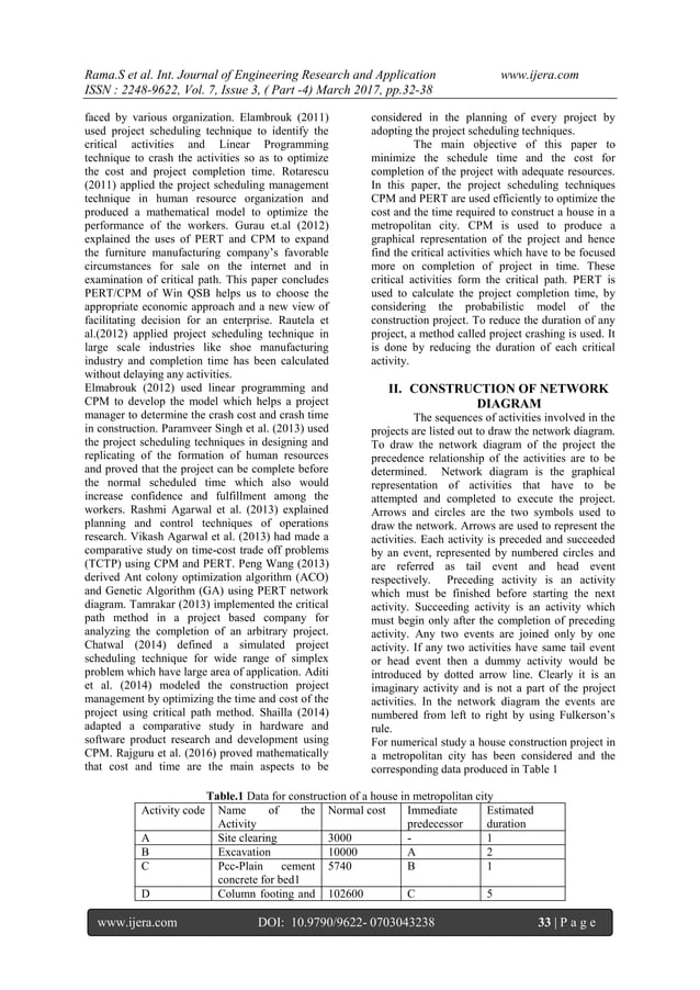 A Study on Project Planning Using the Deterministic and Probabilistic Models by Network ...