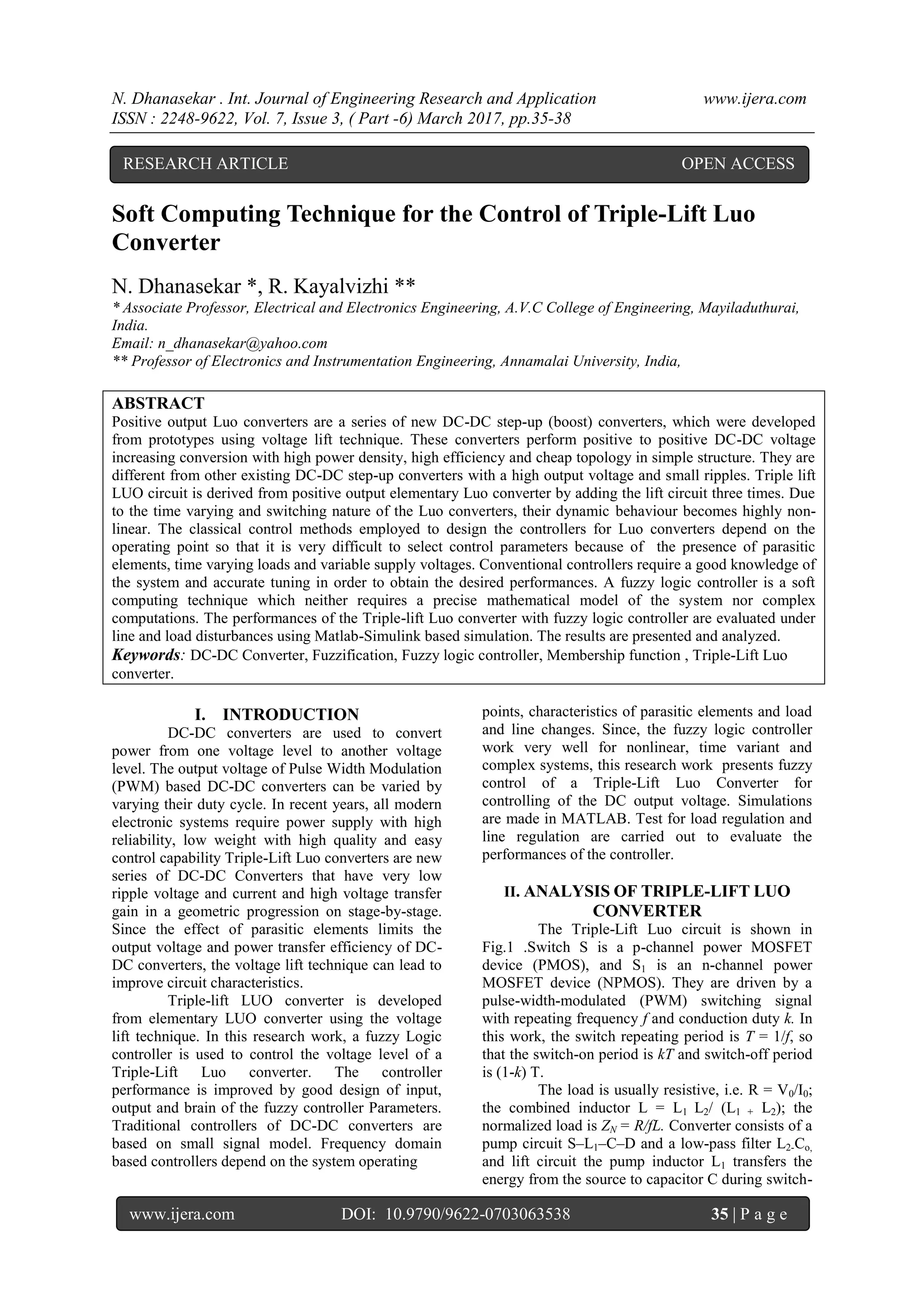 Soft Computing Technique for the Control of Triple-Lift Luo Converter | PDF