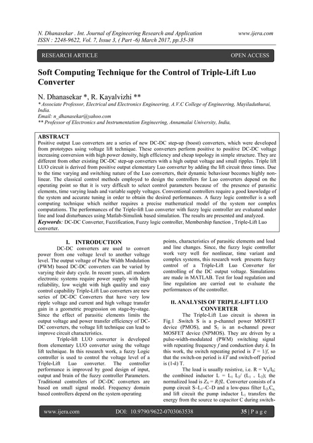Soft Computing Technique for the Control of Triple-Lift Luo Converter | PDF