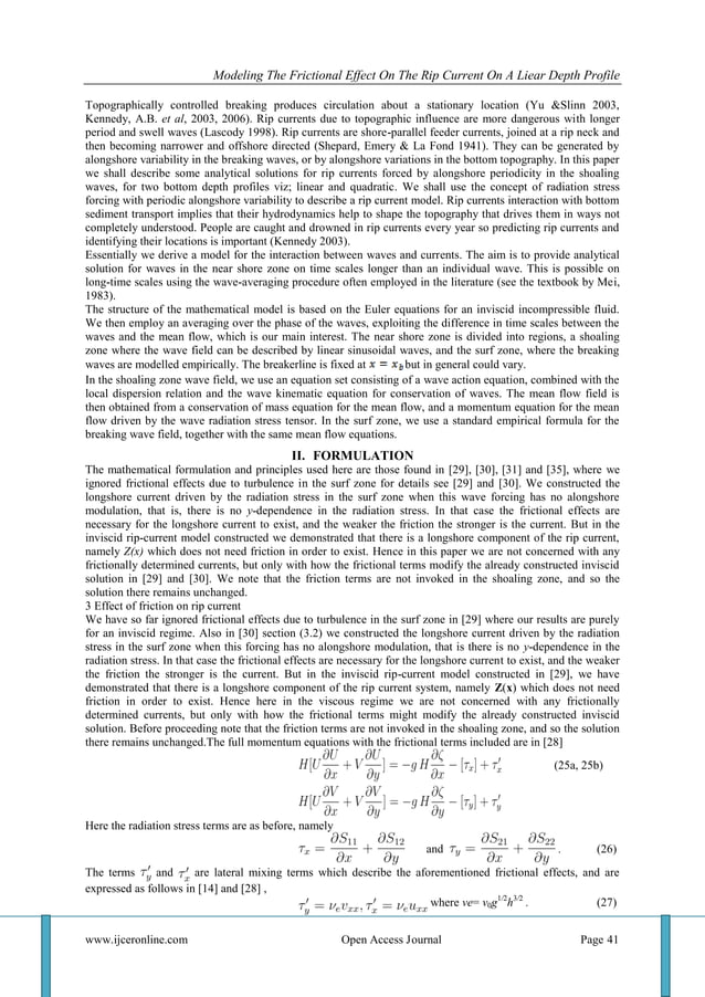 Modeling The Frictional Effect On The Rip Current On A Linear Depth Profile Pdf
