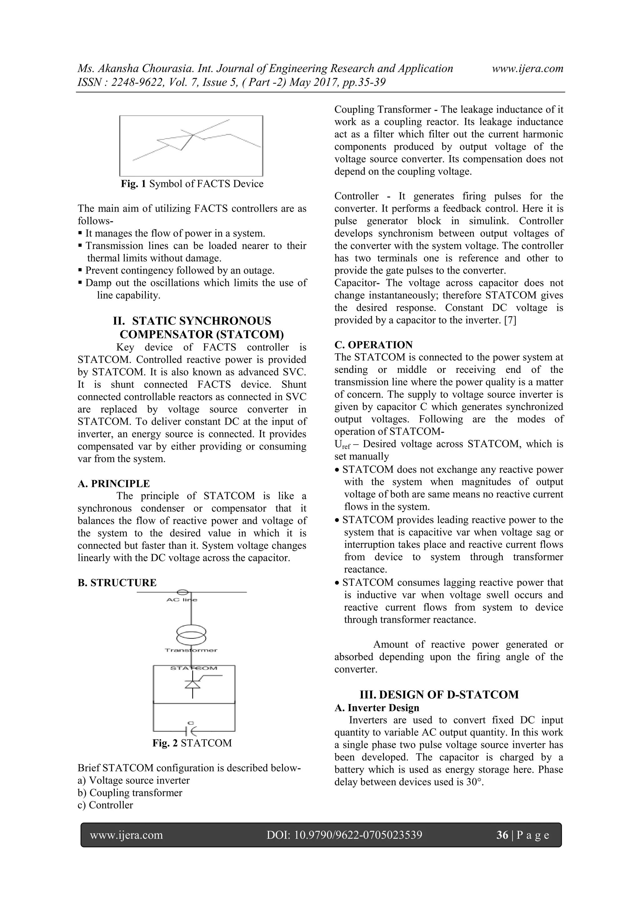An Approach of D-STATCOM in Single Phase System with Power Quality Improvement | PDF