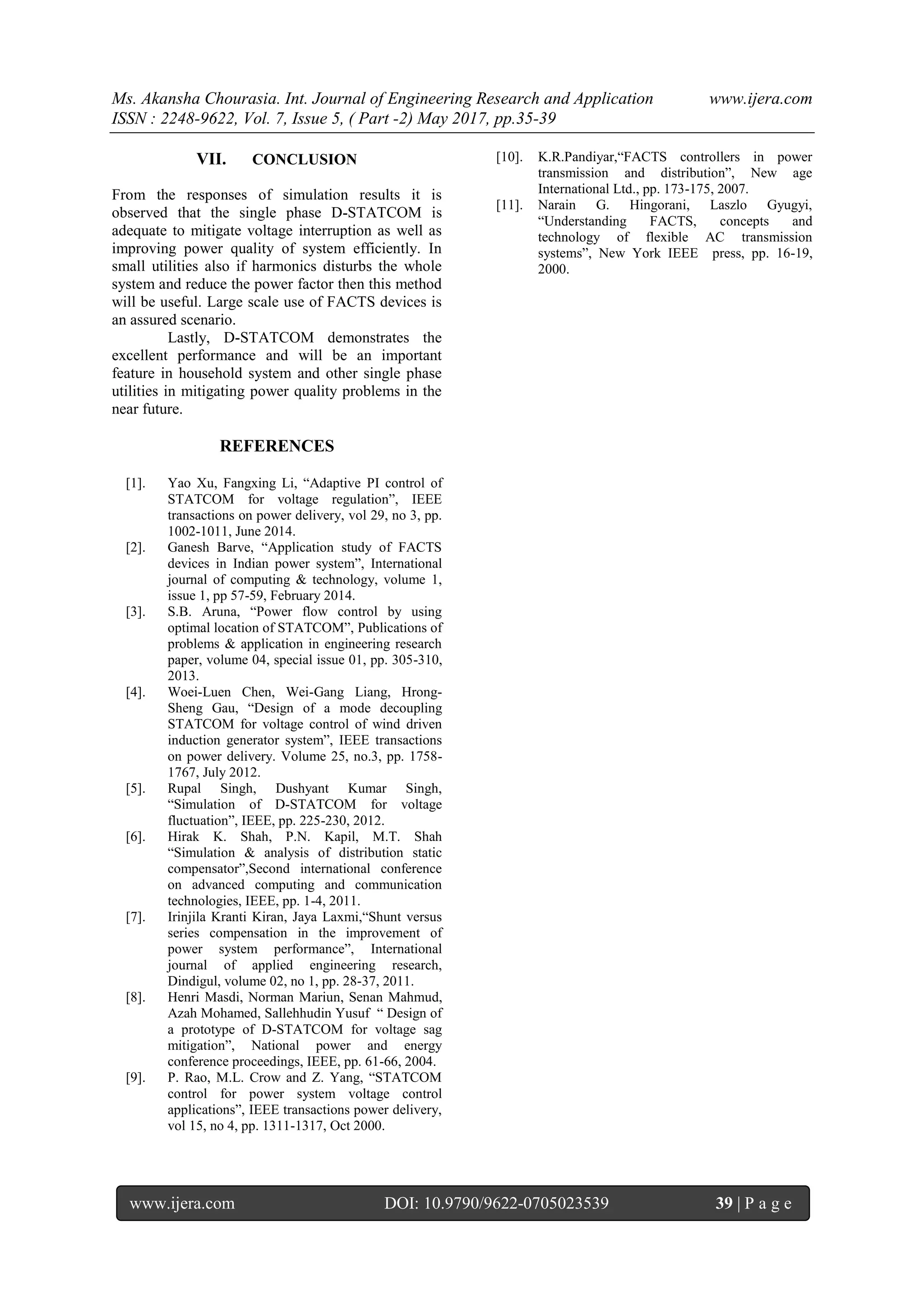 An Approach of D-STATCOM in Single Phase System with Power Quality Improvement | PDF