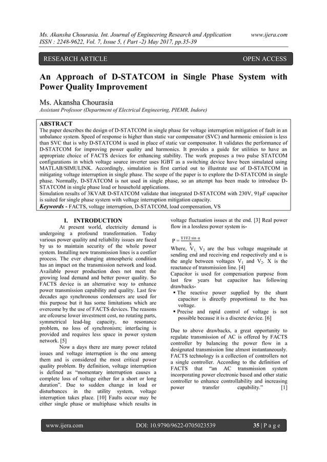 An Approach of D-STATCOM in Single Phase System with Power Quality Improvement | PDF | Consumer ...