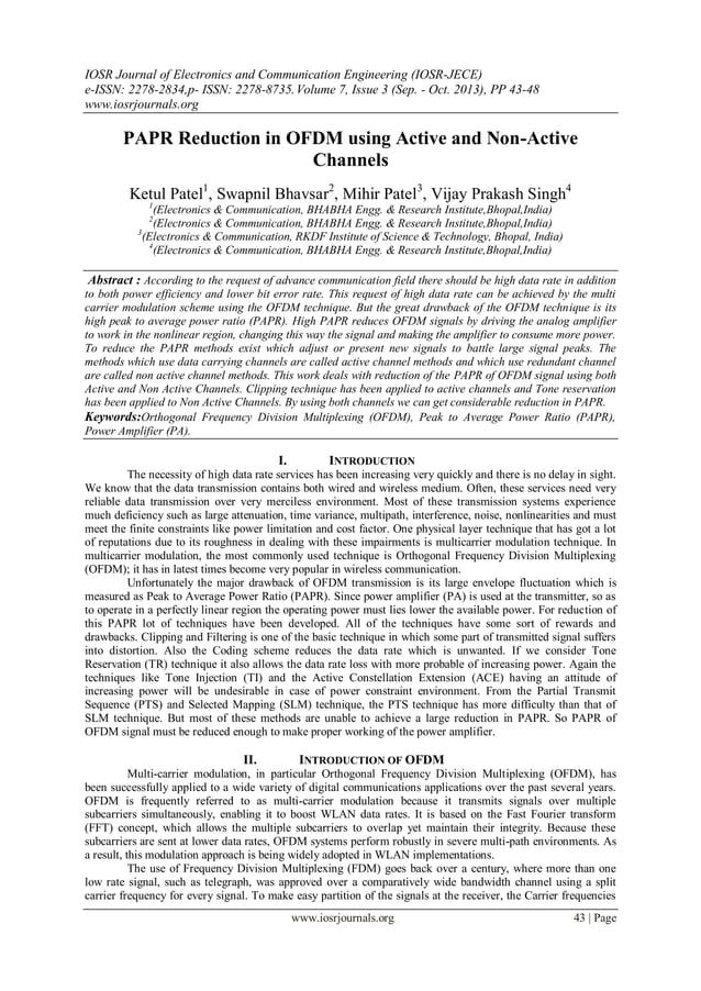 PAPR Reduction in OFDM using Active and Non-Active Channels | PDF