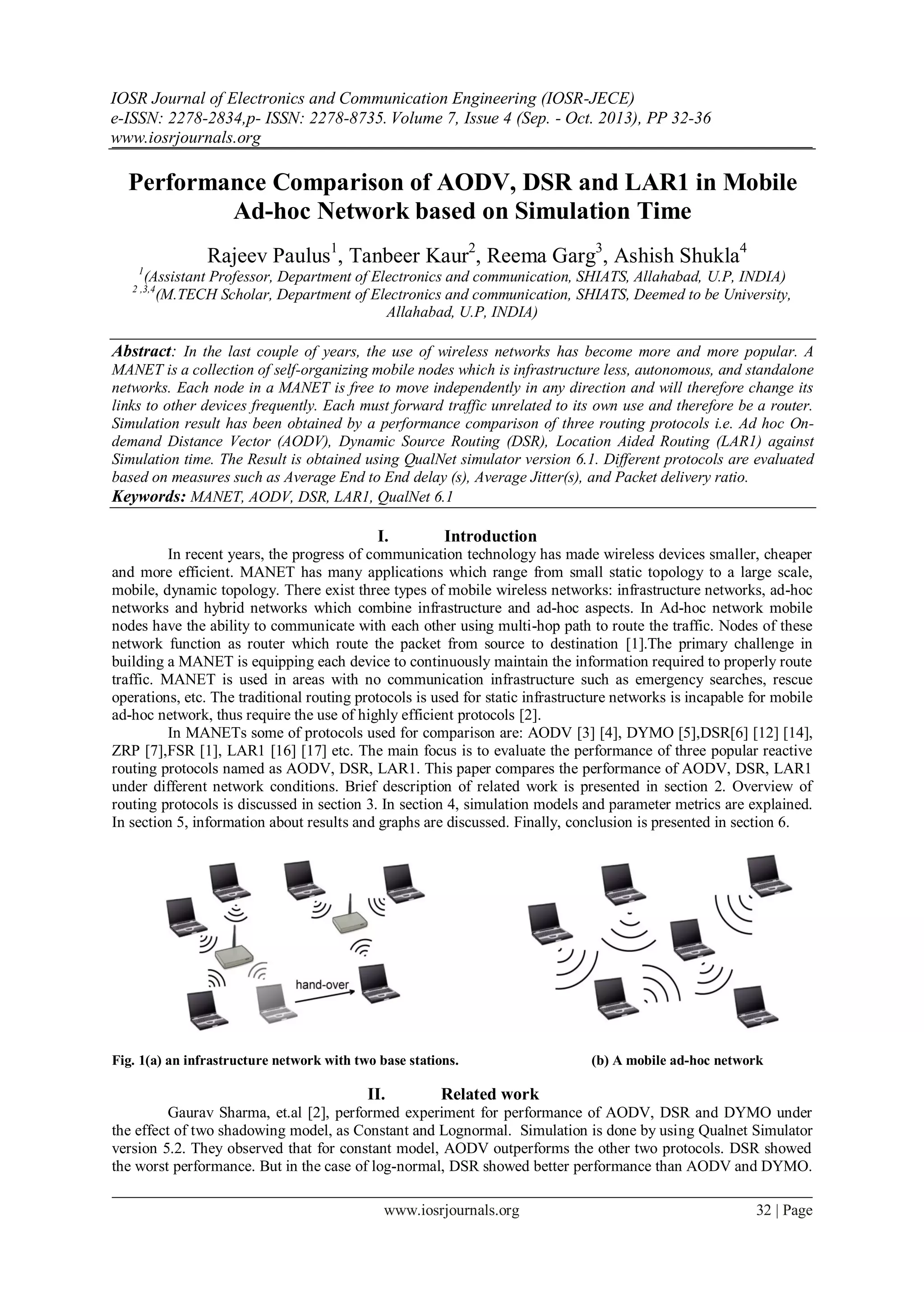 Performance Comparison of AODV, DSR and LAR1 in Mobile Ad-hoc Network based on Simulation Time | PDF