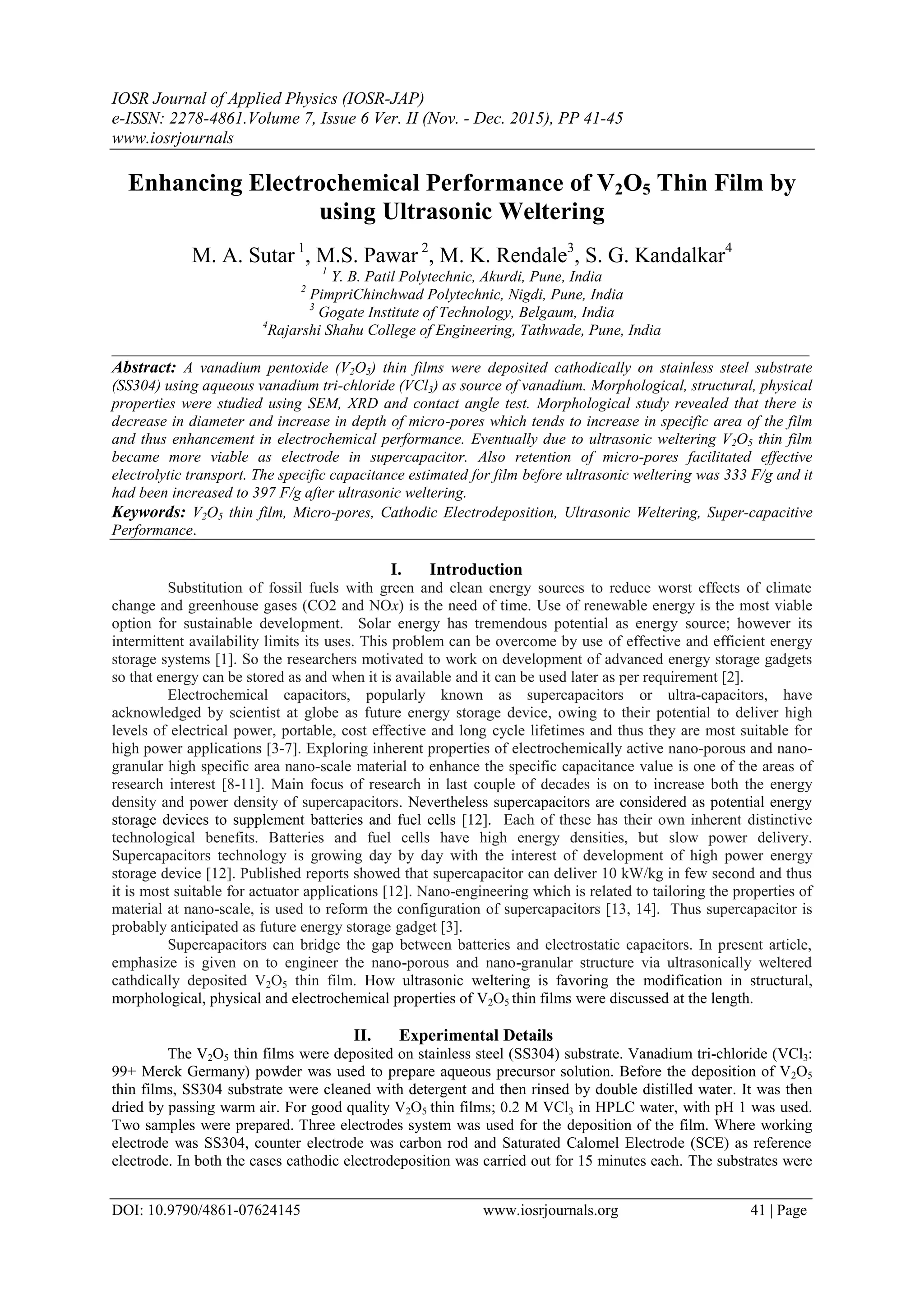 Enhancing Electrochemical Performance of V2O5 Thin Film by using ...