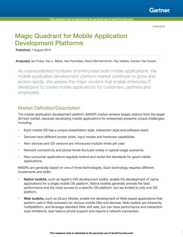 G08.2013 magic quadrant for mobile application development platforms | PDF