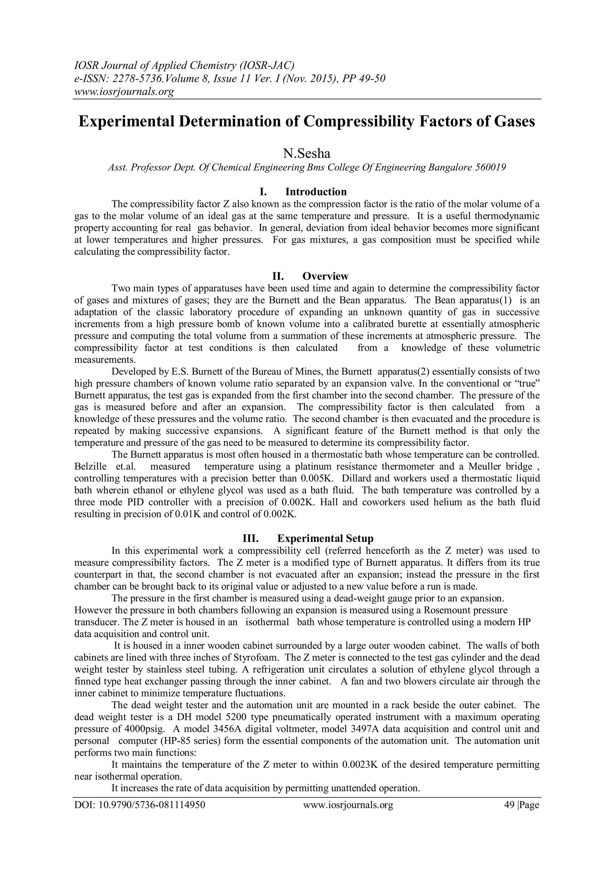 Experimental Determination Of Compressibility Factors Of Gases Pdf
