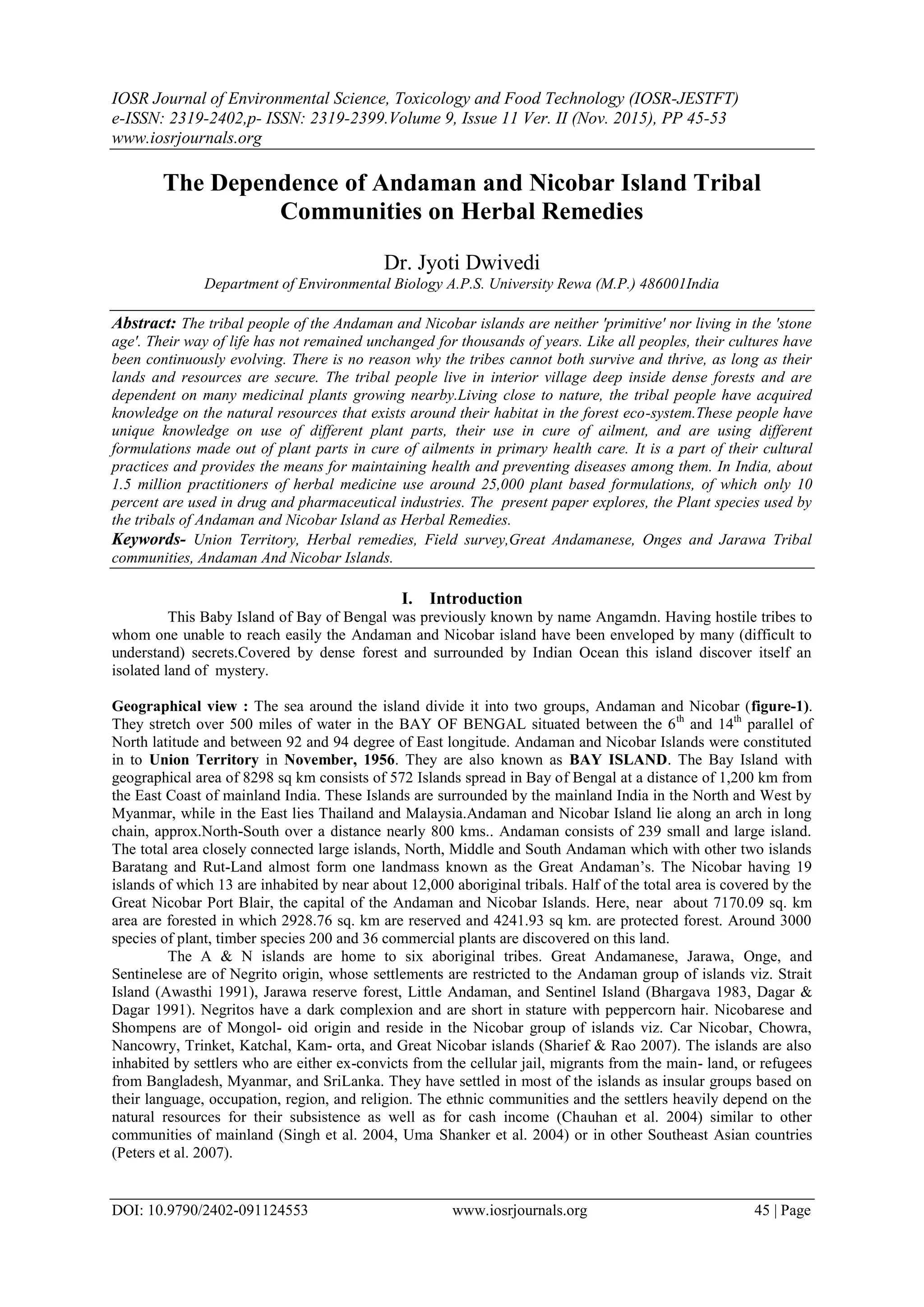 The Dependence of Andaman and Nicobar Island Tribal Communities on ...