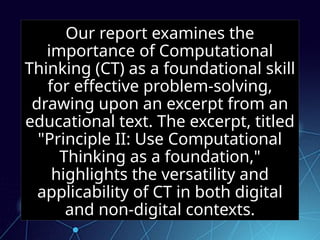 Principle II: Use Computational Thinking as a Foundation | PPT