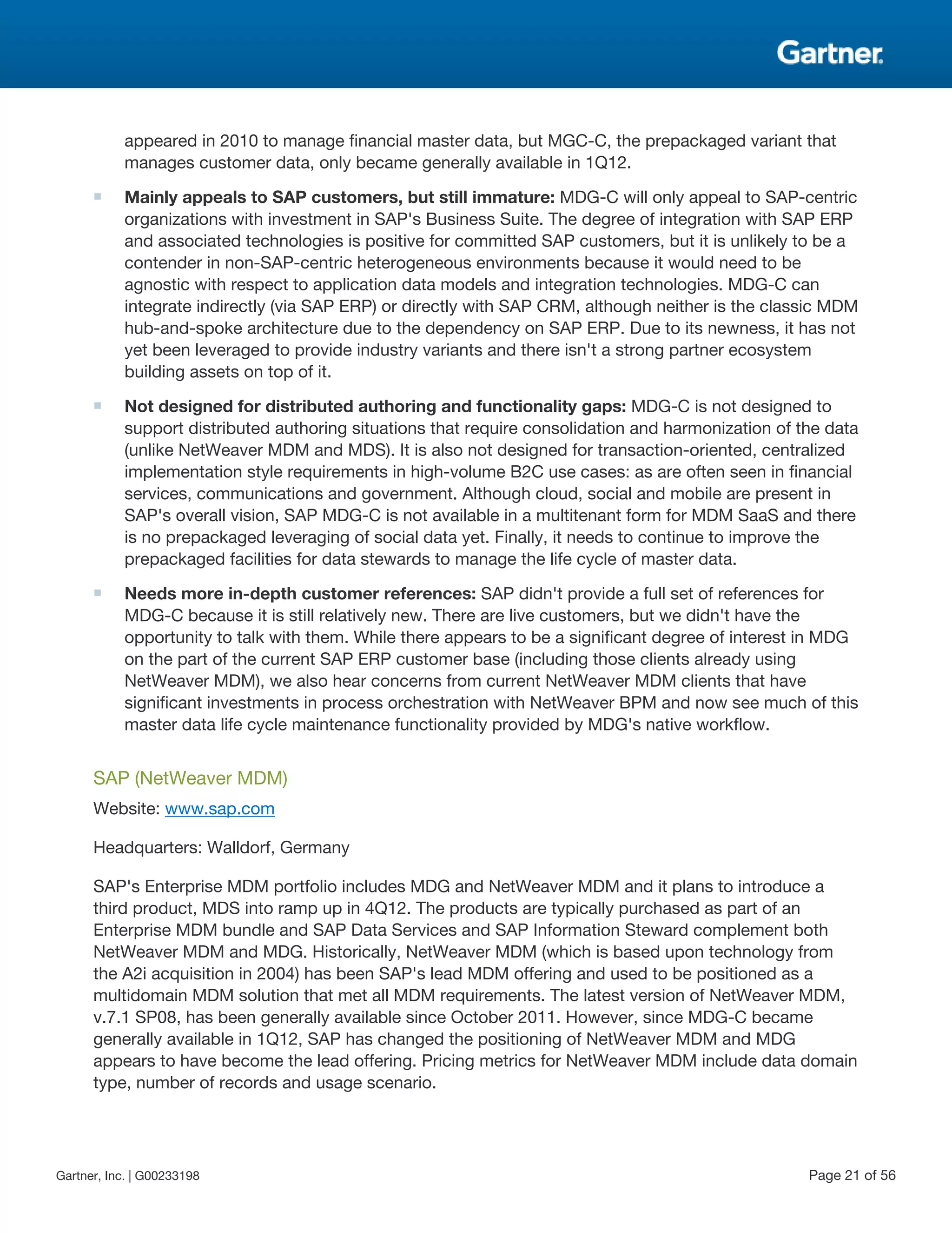G10.2012 magic quadrant for master data management (mdm) of customer ...