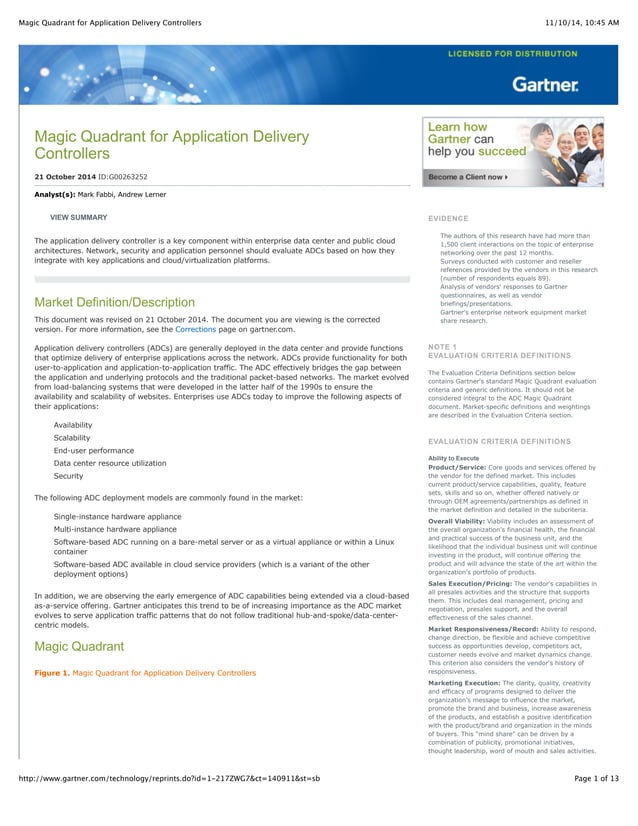 G10.2014 magic quadrant for application delivery controllers | PDF