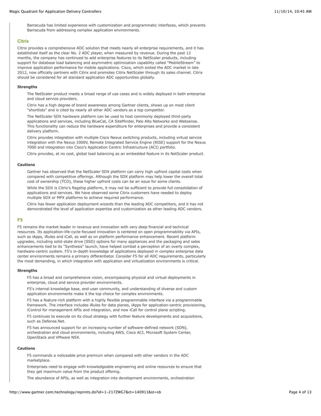 G10.2014 magic quadrant for application delivery controllers | PDF