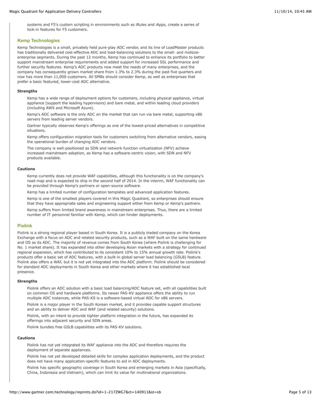 G10.2014 magic quadrant for application delivery controllers | PDF