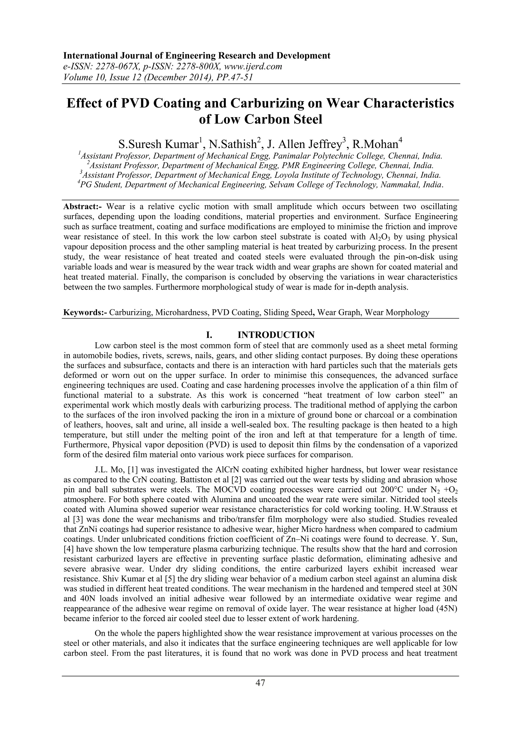 Effect of PVD Coating and Carburizing on Wear Characteristics of Low ...
