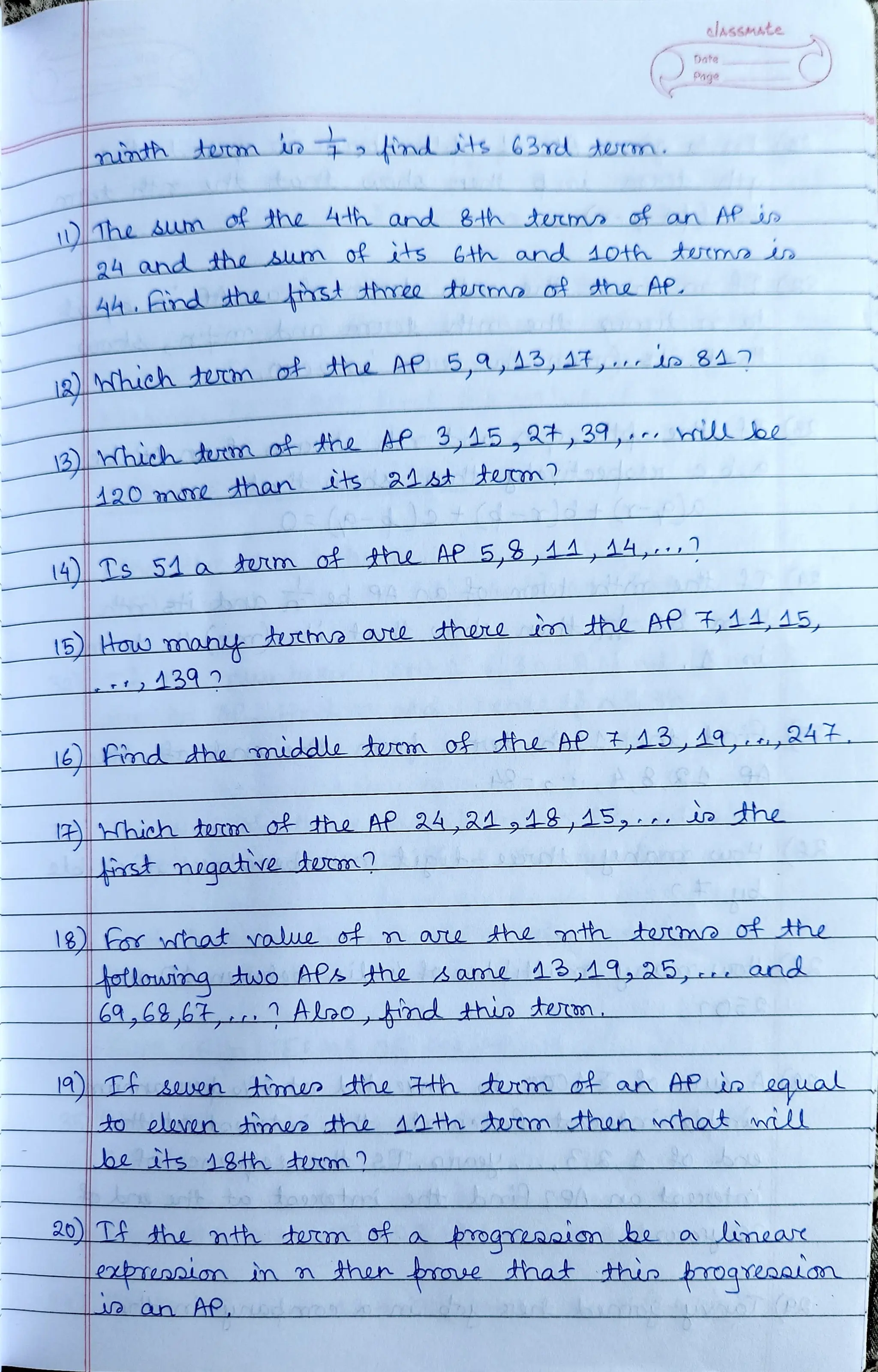 Grade 10 - CBSE - Arithmetic Progression - Worksheet (RSA) | PDF