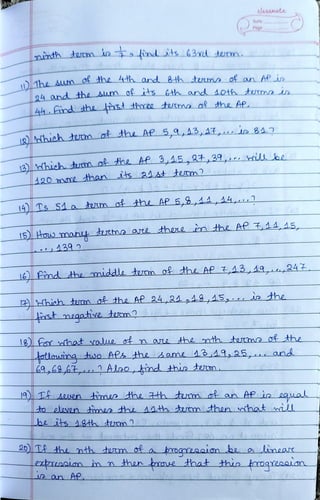 Grade 10 - CBSE - Arithmetic Progression - Worksheet (RSA) | PDF