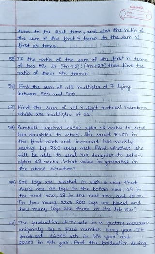 Grade 10 - CBSE - Arithmetic Progression - Worksheet (RSA) | PDF