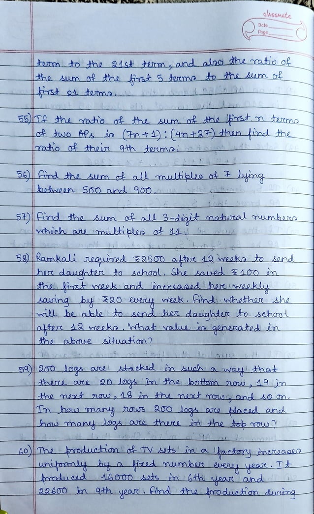 Grade 10 - CBSE - Arithmetic Progression - Worksheet (RSA) | PDF