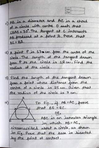 CBSE Grade 10 Mathematics Ch 10 Circles Worksheet (RDS) | PDF