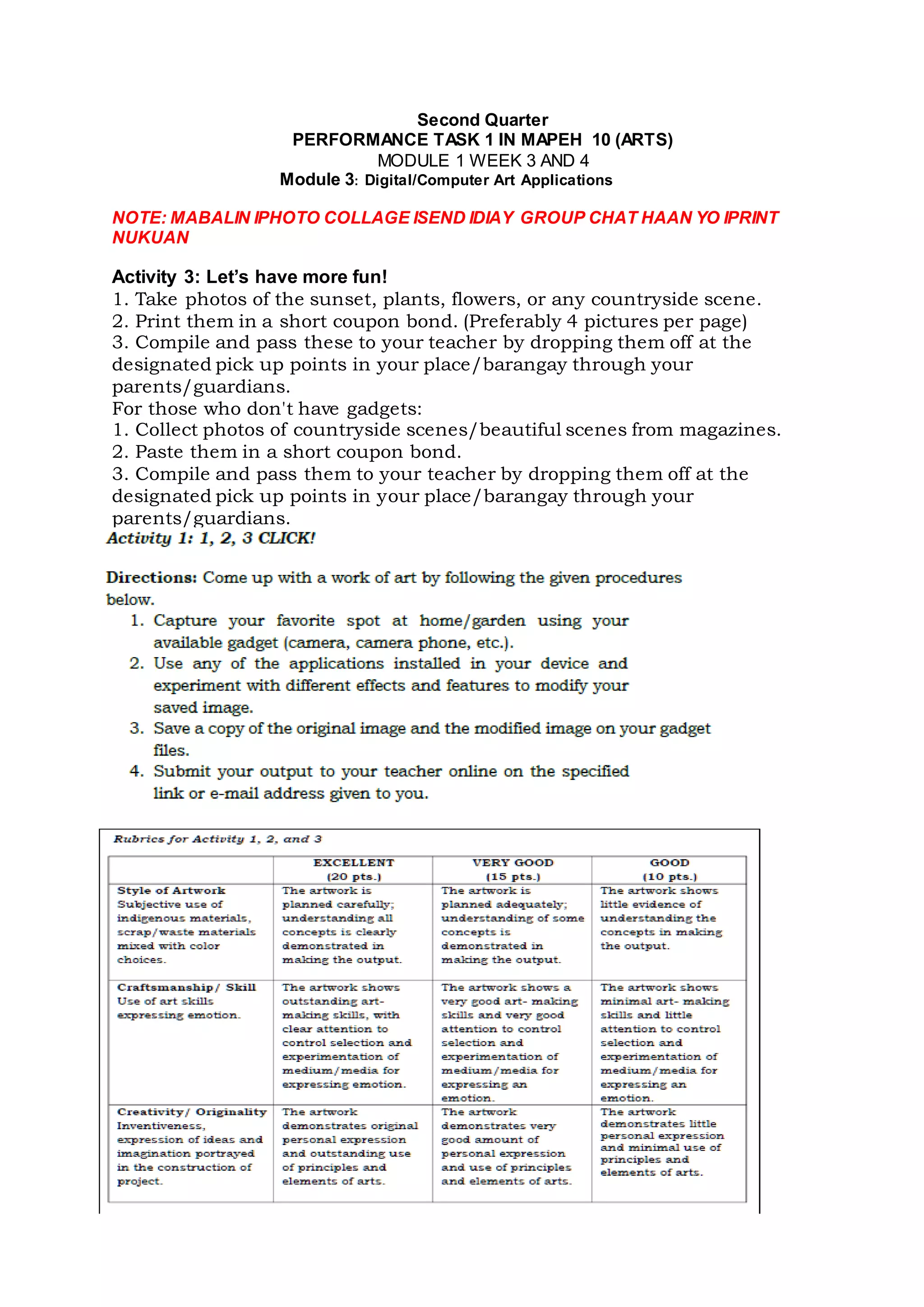 G10 mapeh week 7 and 8 performance task 1st quarter copy copy | DOCX